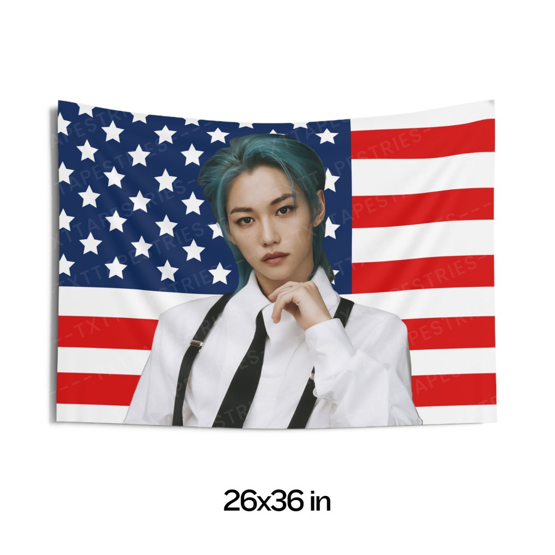 Stray Kids Felix in a Suit Photo American Flag, Felix American Tapestry ...