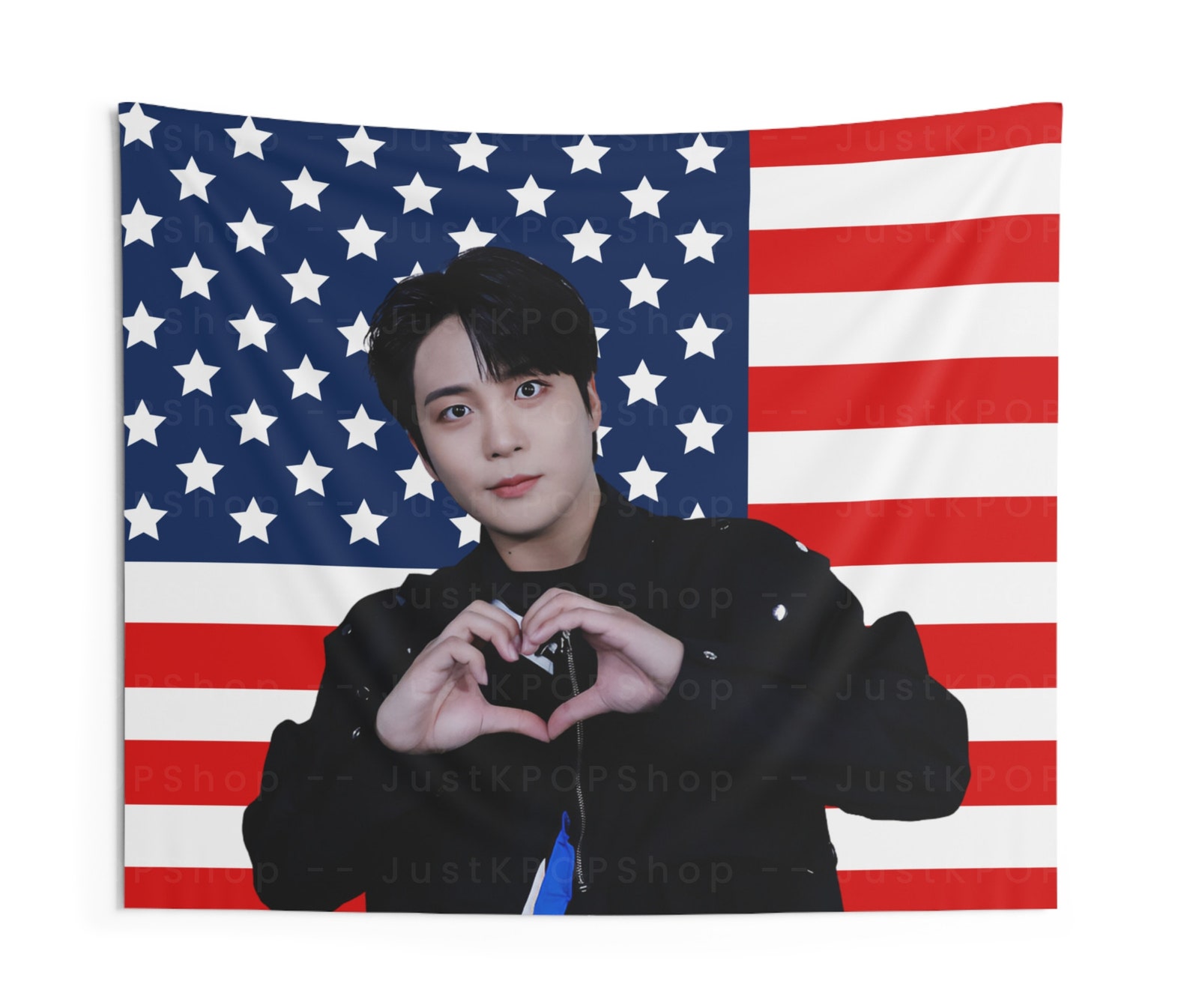 Ateez Jongho Heart Pose American Flag, Ateez Concert Banner, Ateez Kpop ...
