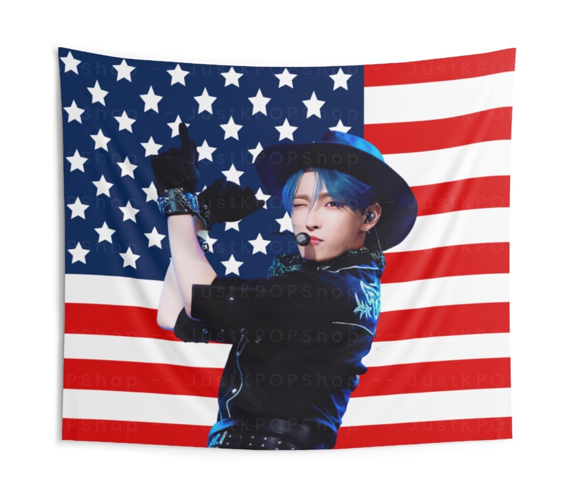 Ateez Hongjoong Cowboy American Flag, Hongjoong American Tapestry ...