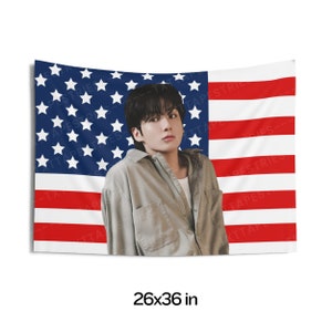 BTS Jungkook Adorable Face Flag Banner, Jungkook American Tapestry ...
