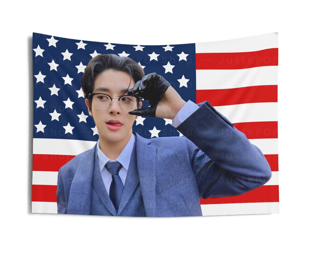 Enha Jake in a Suit American Flag, Enha Concert Banner, Enha Kpop Flag ...