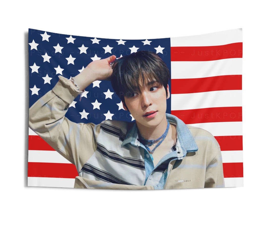 Ateez Yunho Insane Face Card American Flag, Ateez Concert Banner, Ateez ...
