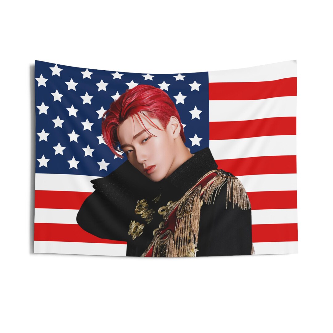 Ateez San Red Hair American Flag, Ateez Concert Banner, Ateez Kpop Flag ...