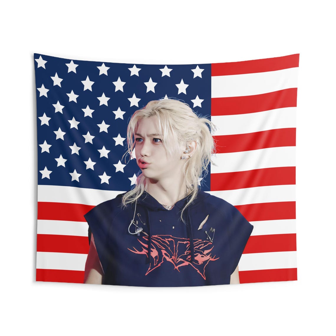 Skz Felix Pout American Flag, Skz Concert Banner, Skz Kpop Banner ...