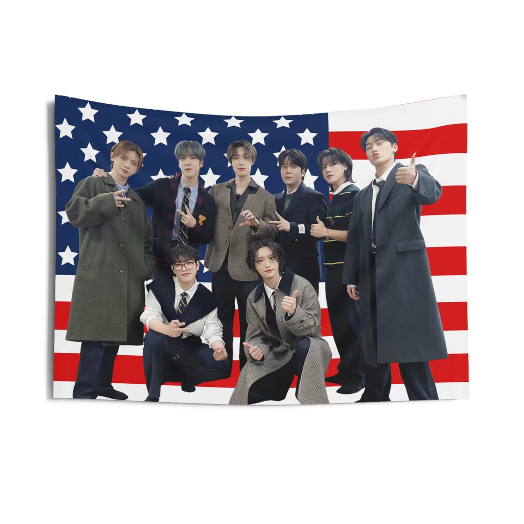Ateez Group Photo American Flag, Ateez Concert Banner, Ateez Kpop Flag ...