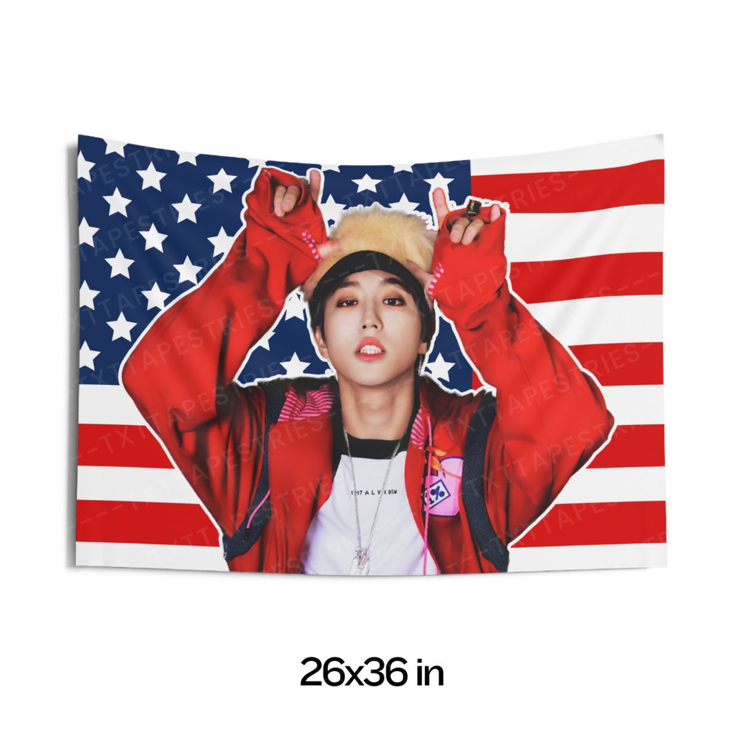 Stray Kids Han in Red Jacket Flag Banner, Han American Flag Tapestry ...