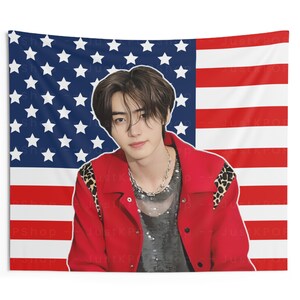 Enha Sunghoon Red Jacket American Flag, Enha Concert Banner, Enha Kpop ...