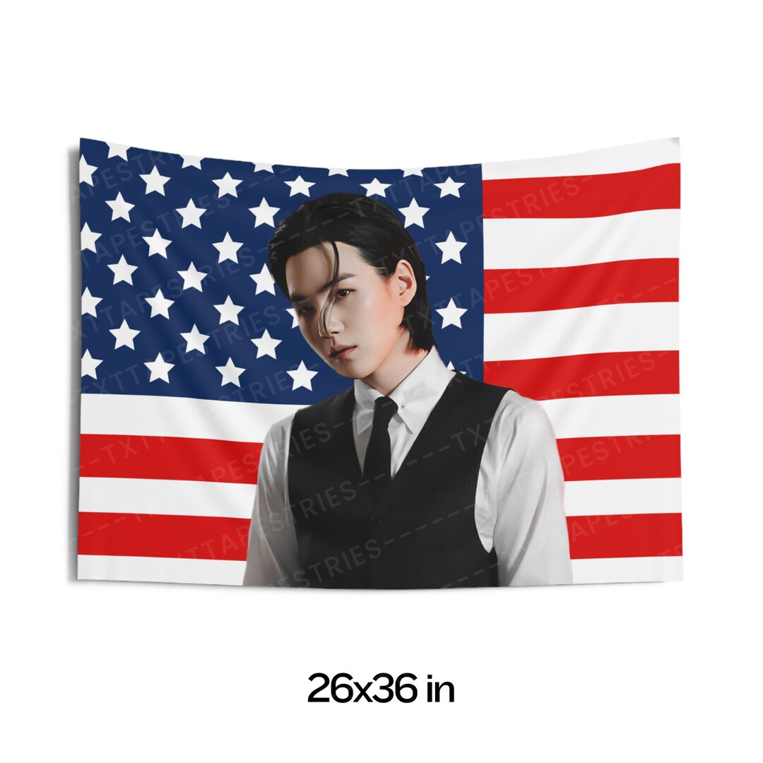 BTS Suga Black Hair Flag Banner, Suga American Tapestry, Suga Merch ...