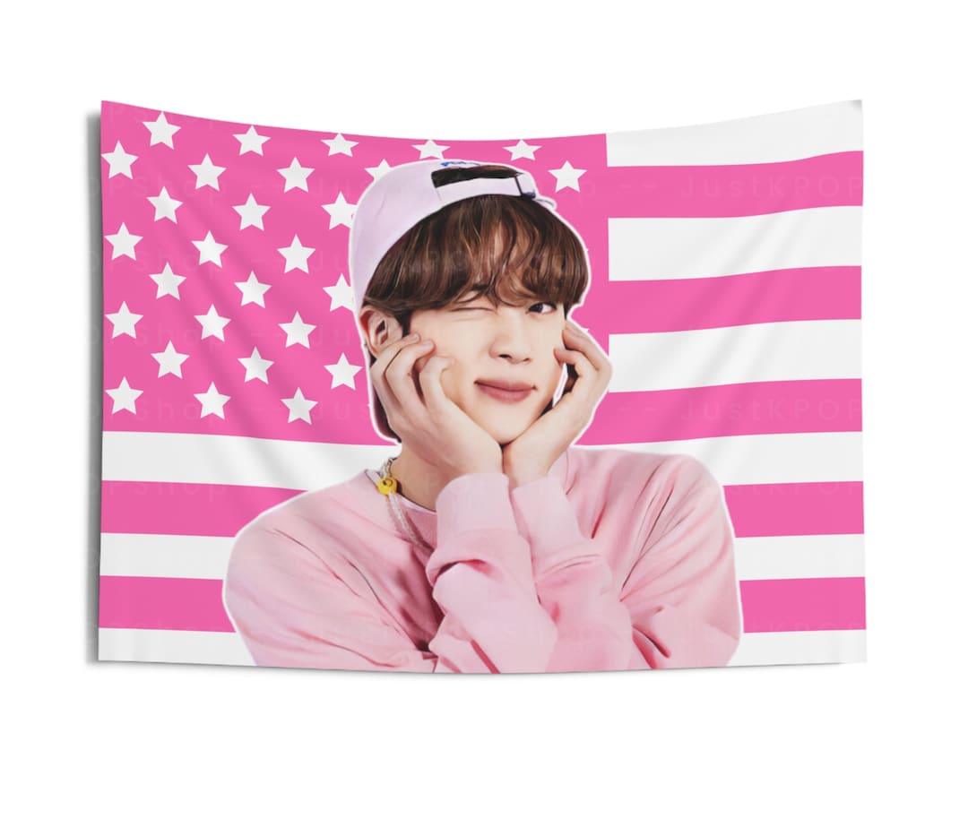 BTS Jin Wink American Flag, Jin Pink American Tapestry, Jin Merch Decor ...