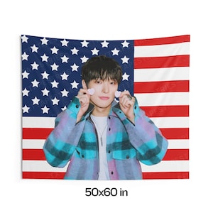 Ateez Mingi Cute Pose Flag Banner, Mingi American Tapestry, Mingi Merch ...