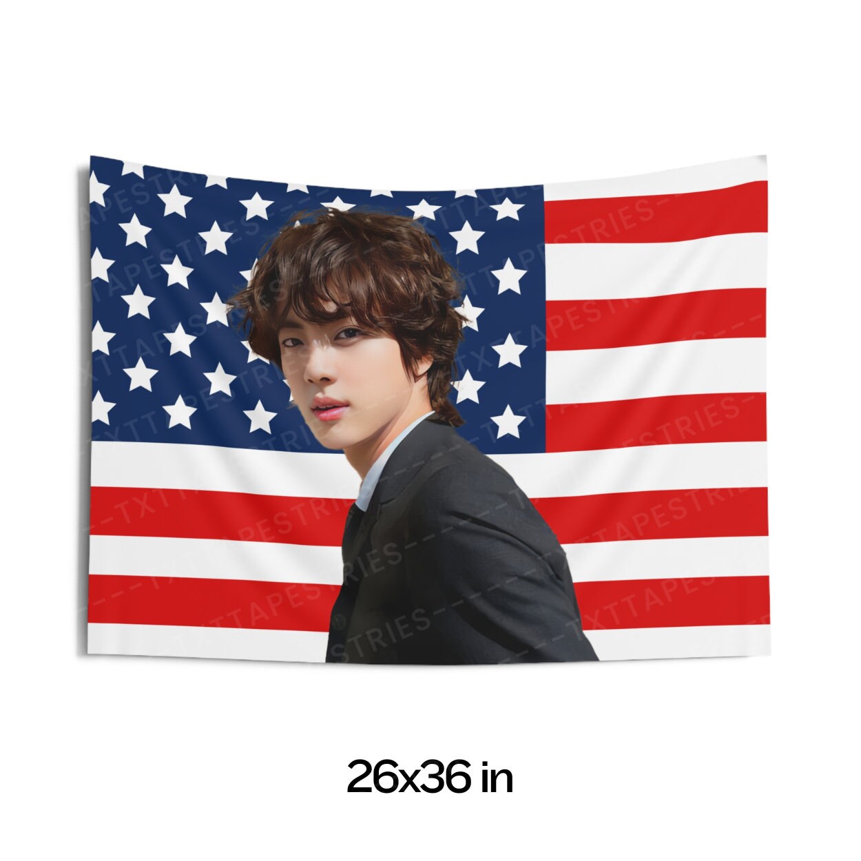 BTS Jin Curly Hair Flag Banner Kim Seokjin American Tapestry - Etsy