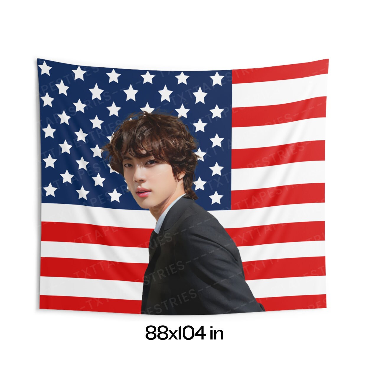 BTS Jin Curly Hair Flag Banner Kim Seokjin American Tapestry - Etsy