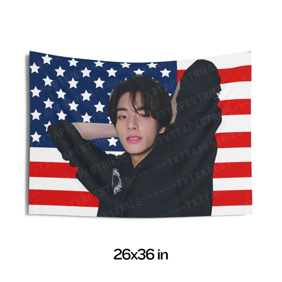 Enhypen Jake in Black Outfit Flag Banner, Jake American Tapestry, Jake ...