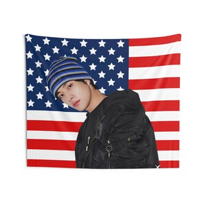 Enha Jake Wearing Bennie American Flag, Enha Concert Banner, Enha Kpop ...