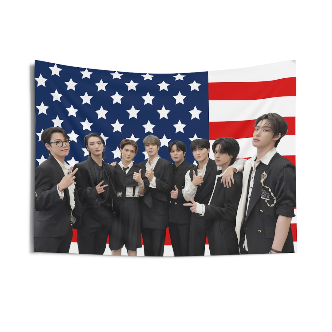 Ateez Members in Suits American Flag, Ateez Concert Banner, Ateez Kpop ...