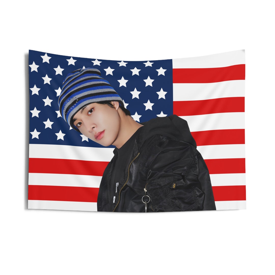 Enha Jake Wearing Bennie American Flag, Enha Concert Banner, Enha Kpop ...