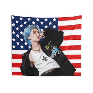 Stray Kids Felix Blue Hair American Flag, Felix American Tapestry ...