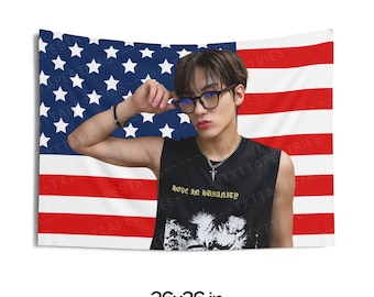 The Boyz Juyeon in Black Outfit Flag Banner, Juyeon American Tapestry ...