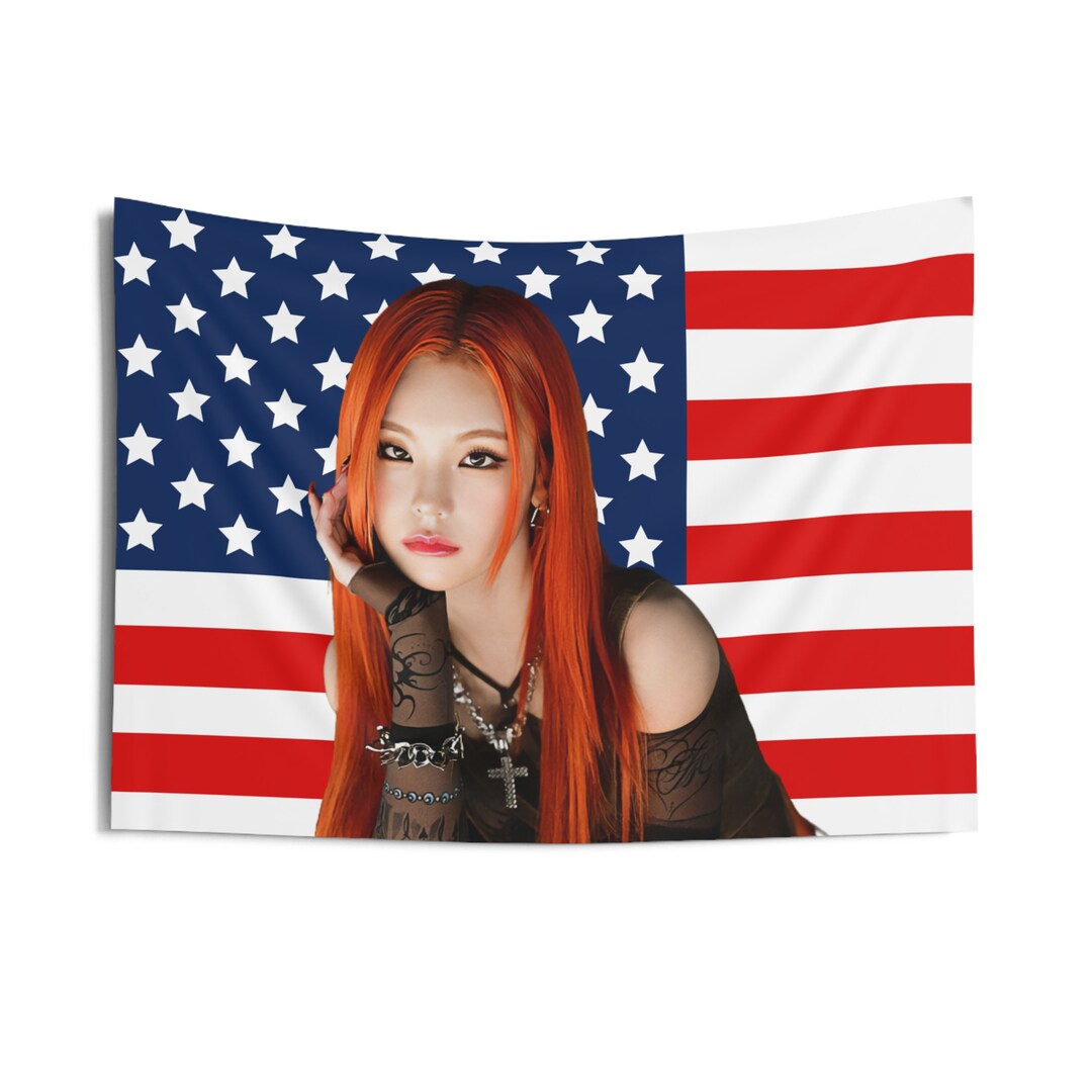 Itzy Yeji Red Hair Photo Flag Banner, Itzy Yeji American Tapestry, Itzy ...