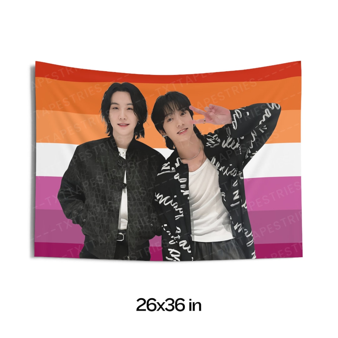 BTS Jungkook Suga Flag Banner, Yoonkook Lesbian Flag Tapestry, Yoongi ...