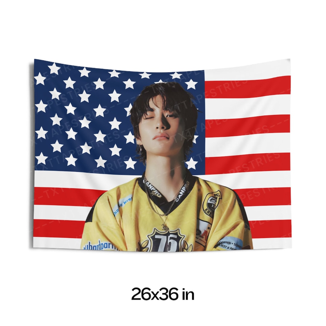 Riize Anton in Yellow Outfit Flag Banner, Anton American Tapestry ...