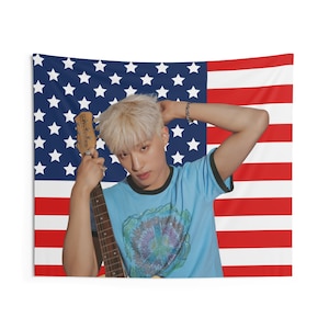 P1harmony Keeho With His Guitar Flag Banner, Keeho American Tapestry ...