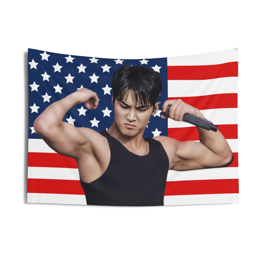 Mingyu Flexing Biceps American Flag Tapestry - Seventeen Kpop Decor - Etsy