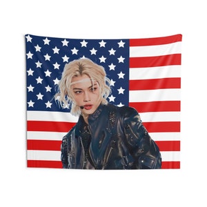 Stray Kids Felix in Black Leather Jacket American Flag, Felix American ...