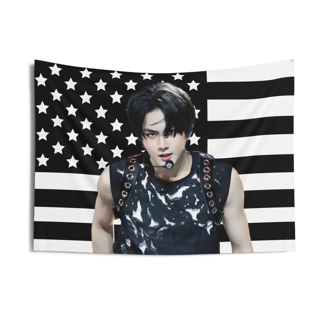 Jungwon Fierce Look Black American Flag, Enhypen Concert Banner ...