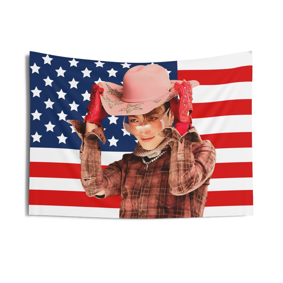 Ateez Hongjoong Cute Cowboy Flag Banner, Hongjoong American Tapestry ...