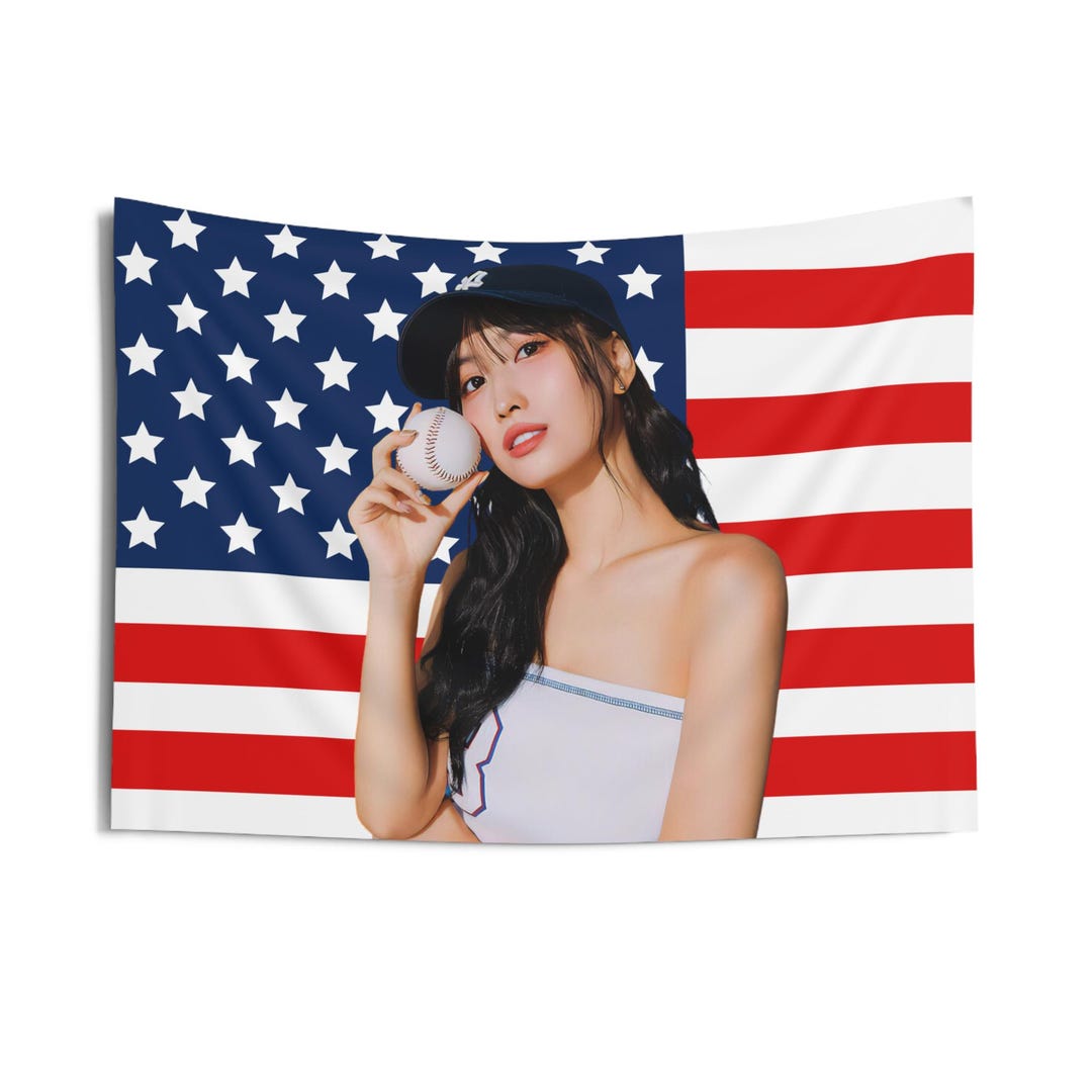 Twice Momo Baseball Pitcher American Flag, Twice Concert Banner, Twice ...