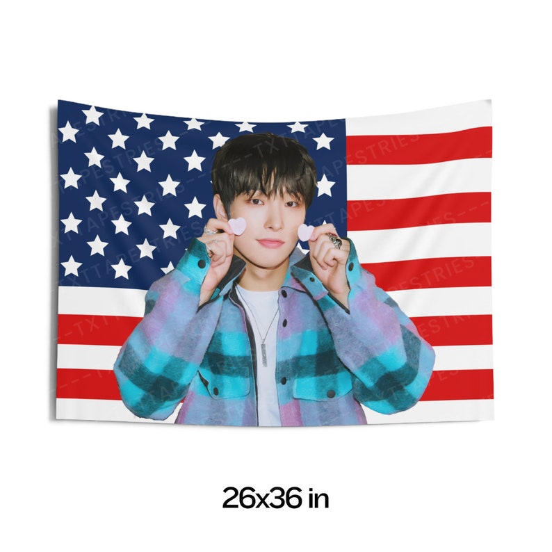 Ateez Mingi Cute Pose Flag Banner, Mingi American Tapestry, Mingi Merch ...