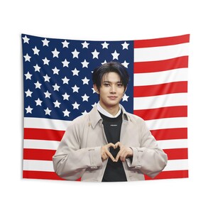 Enhypen Heeseung Finger Heart Flag Banner, Heeseung American Tapestry ...