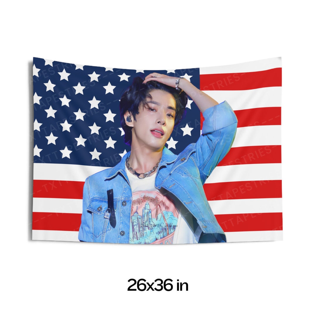 Enha Jake in Denim American Flag, Enha Concert Banner, Enha Kpop Flag ...