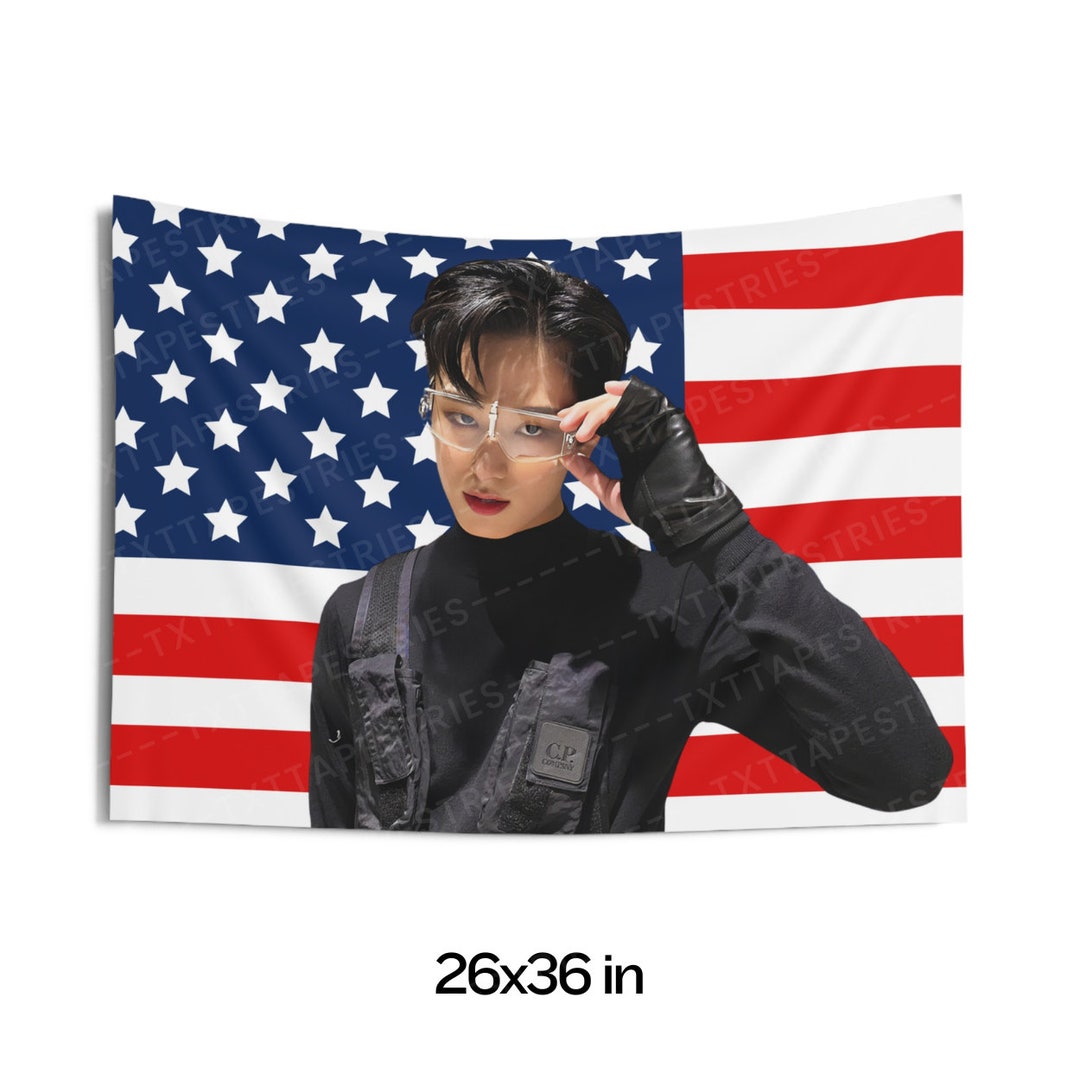 The Boyz Juyeon in Black Outfit Flag Banner, Juyeon American Tapestry ...