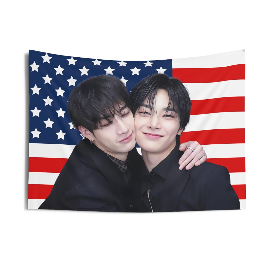 Bang Chan IN Cute Duo American Flag, Stray Kids Concert Banner, SKZ ...