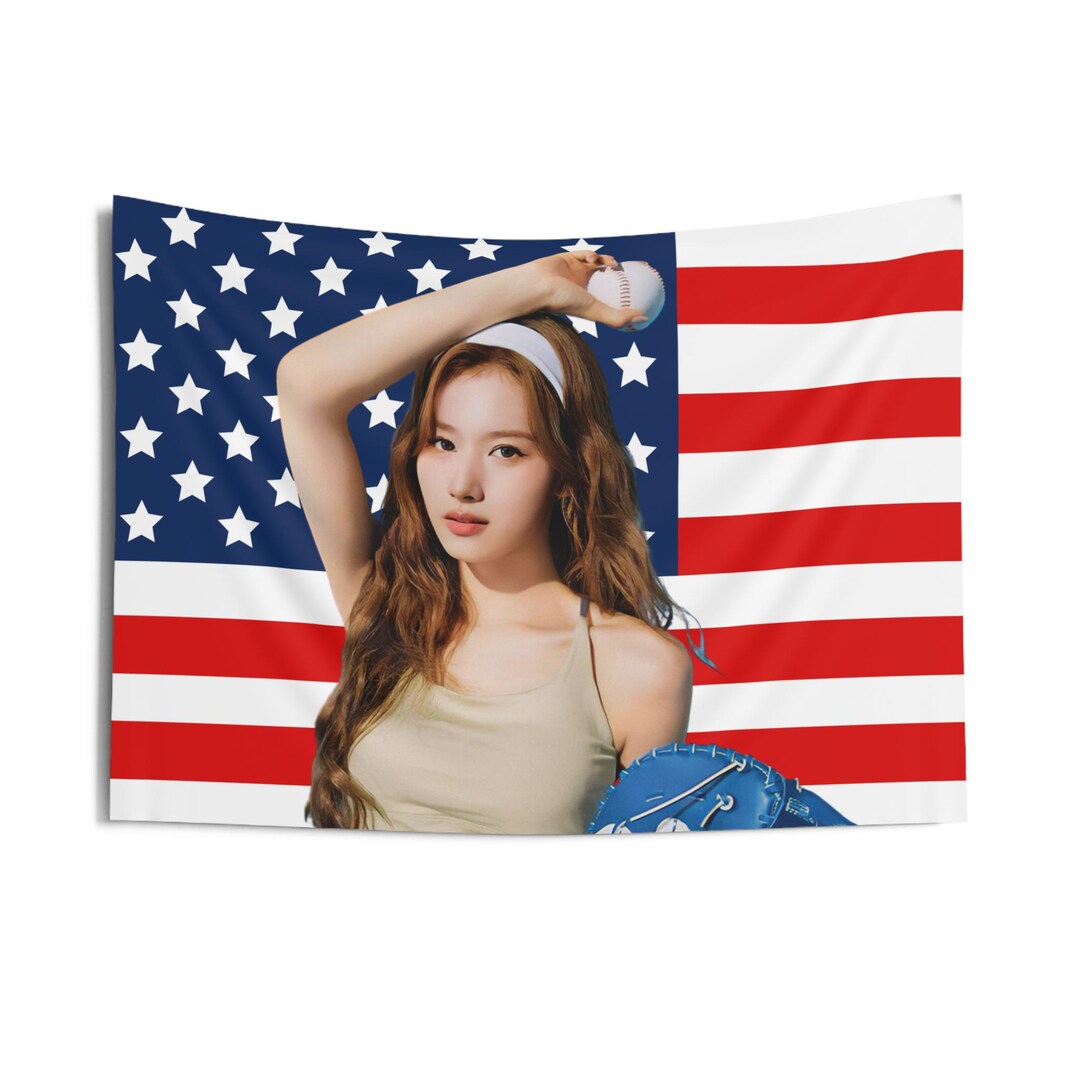 Twice Sana Baseball Pitcher American Flag, Twice Concert Banner, Twice ...