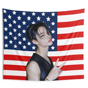 Enha Niki Peace Sign American Flag, Enha Concert Banner, Enha Kpop Flag ...