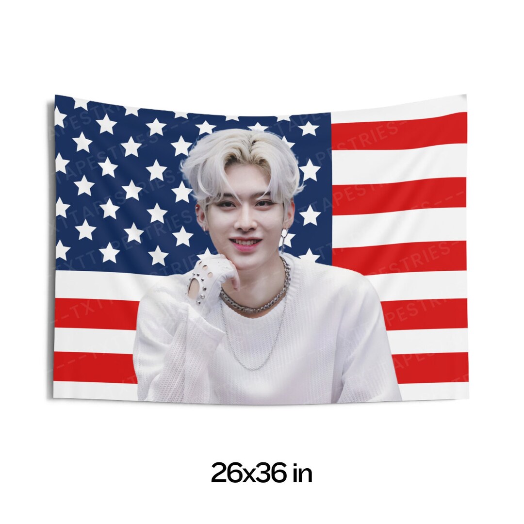 Zerobaseone Ricky in Sweater Flag Banner, Ricky American Tapestry ...