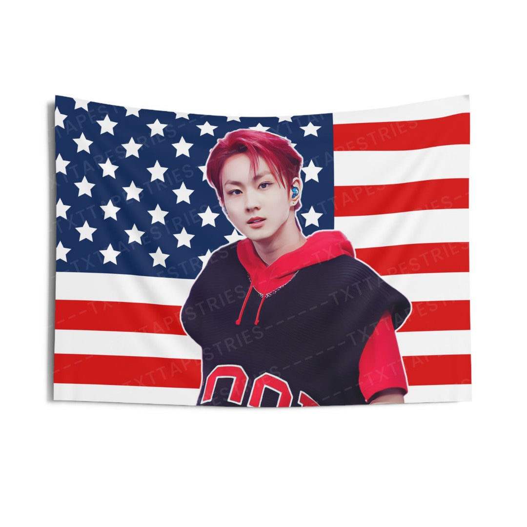 Enha Jungwon Red Hair American Flag, Enha Concert Banner, Enha Kpop ...