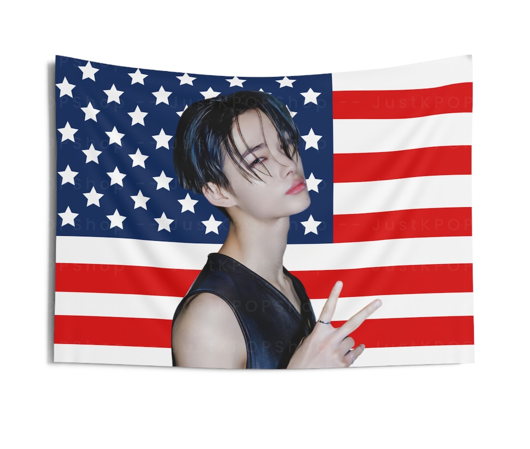 Enha Niki Peace Sign American Flag, Enha Concert Banner, Enha Kpop Flag ...