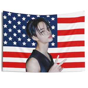 Enha Niki Peace Sign American Flag, Enha Concert Banner, Enha Kpop Flag ...