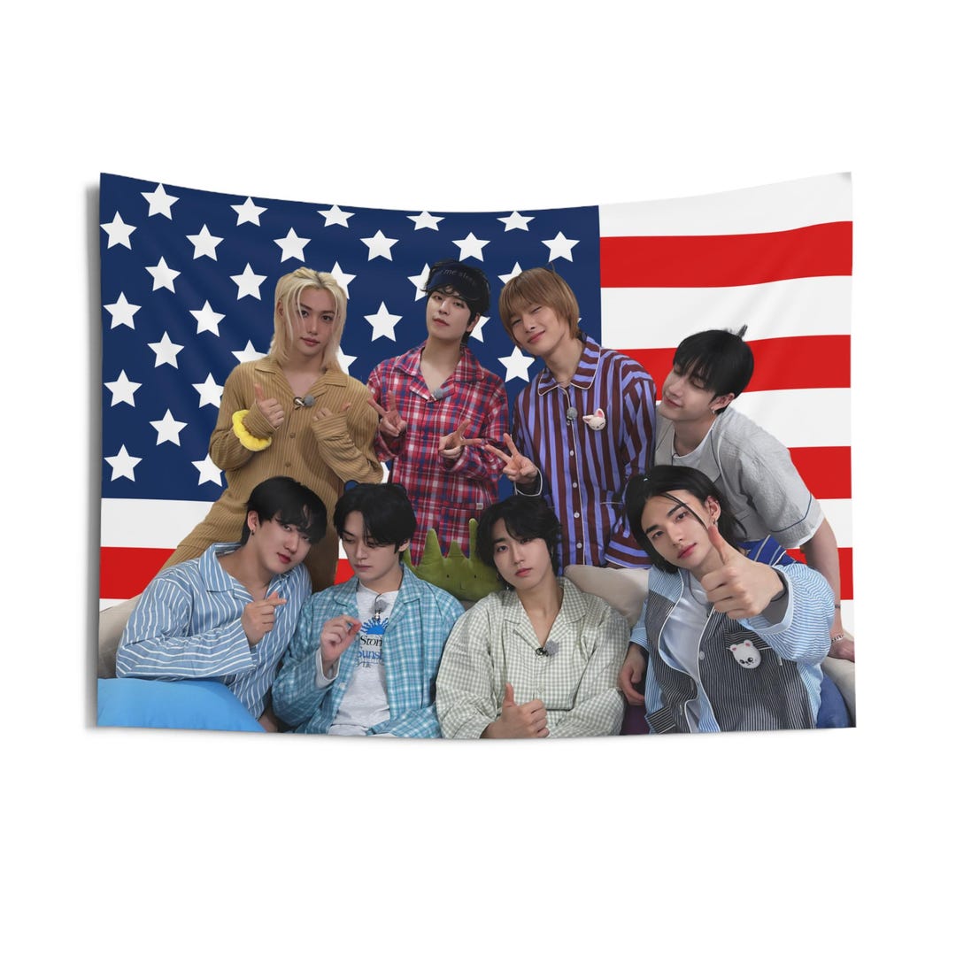 SKZ Members in Pajamas American Flag, SKZ Members American Tapestry ...