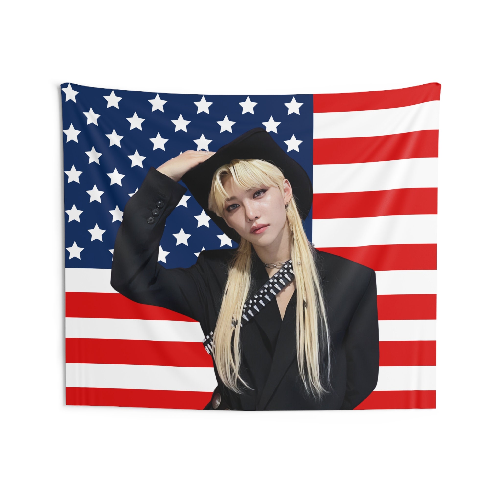 Stray Kids Felix Long Hair American Flag, Felix American Tapestry ...