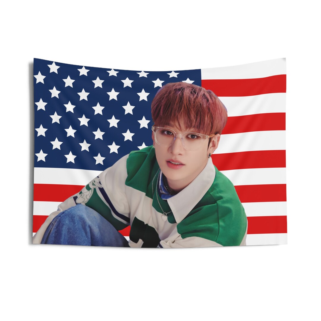 Stray Kids Bang Chan Red Hair Flag Banner, Bang Chan American Tapestry ...