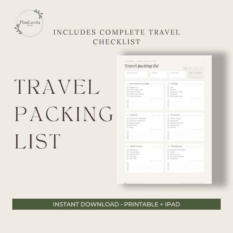 Minimalist Travel Packing List (printable PDF, Ipad) - Etsy
