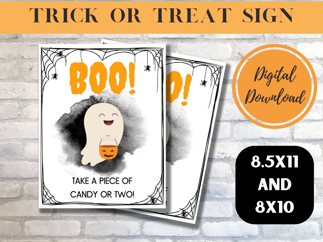 Trick or Treat Sign Halloween Printable Halloween Candy Bowl Sign Fall ...