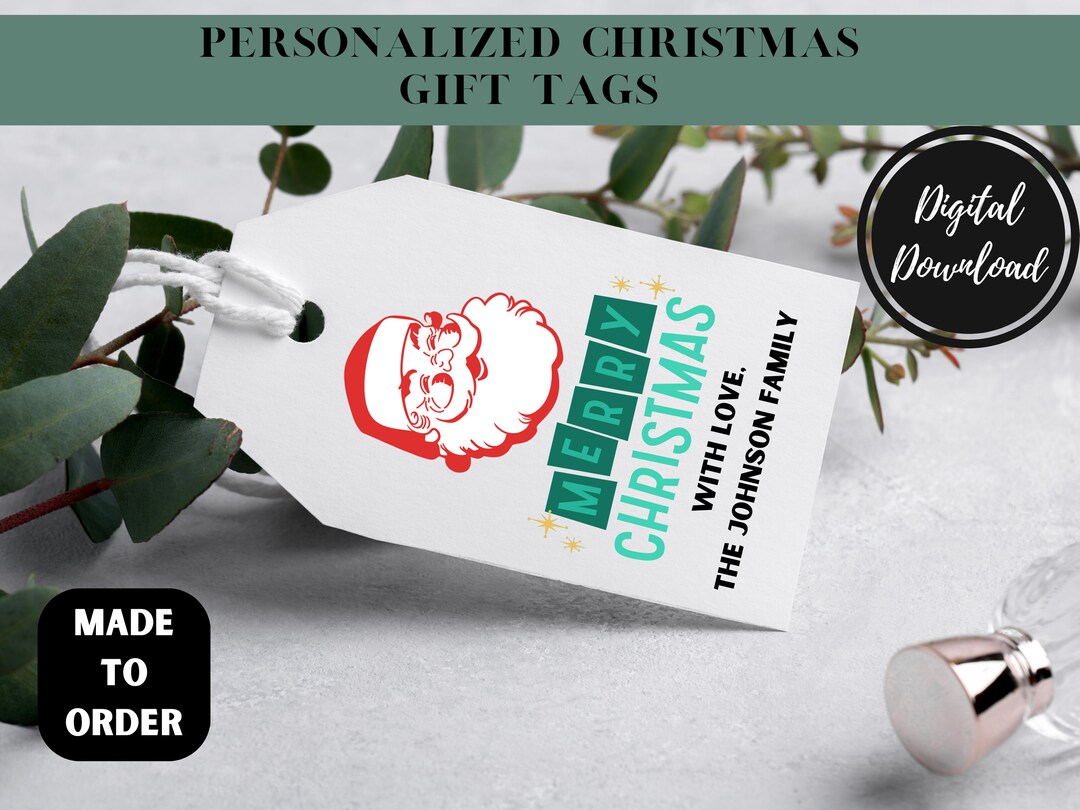 Retro Christmas Gift Tags Personalized Gift Tags Printable Retro Santa ...