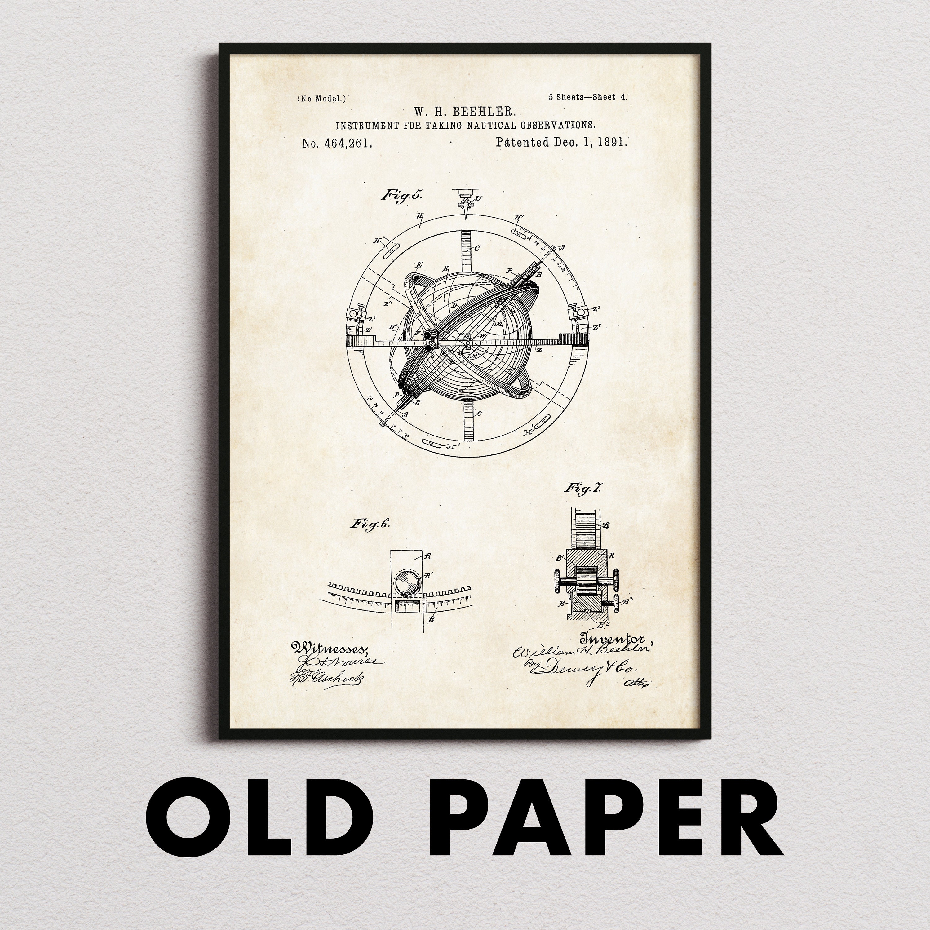 Nautical Compass 1891 Patent Print, Compass Print, Compass Poster ...