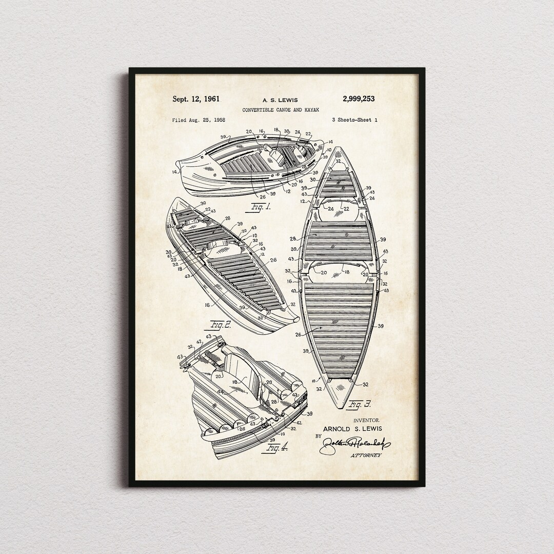 Canoe and Kayak Patent Print, Canoe and Kayak Print, Canoe and Kayak ...